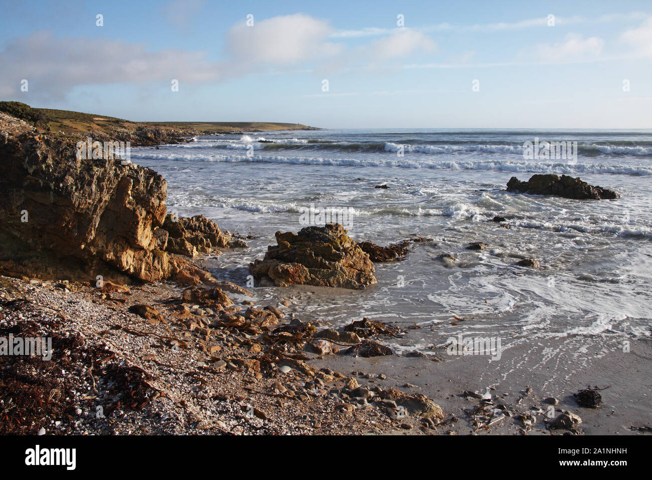 Rocks along the shore Elephant Bay Pebble Island Falkland Islands Stock ...