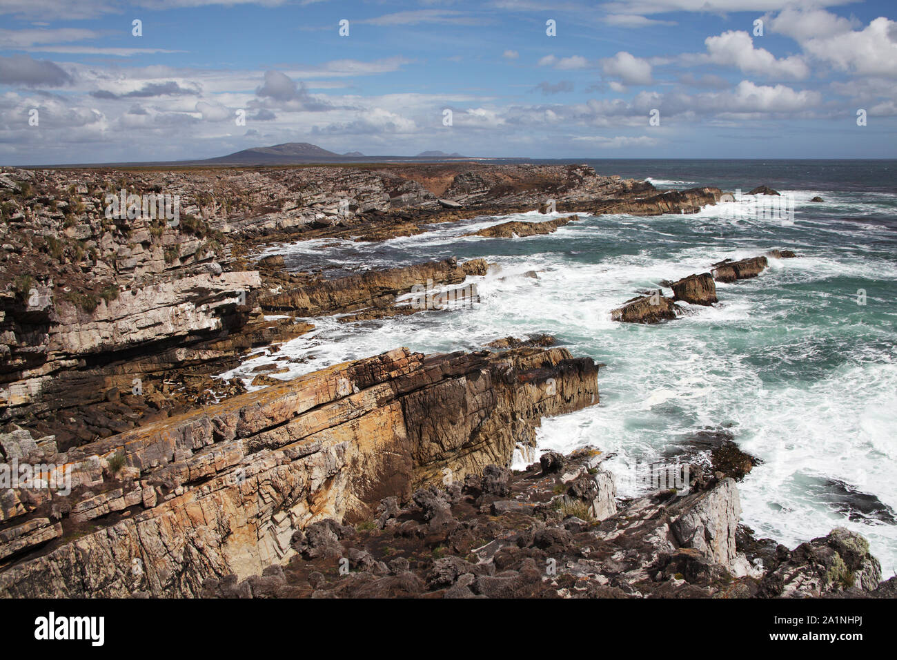 Coastal cliffs at Cape Tamar Pebble Island Falkland Islands Stock Photo ...