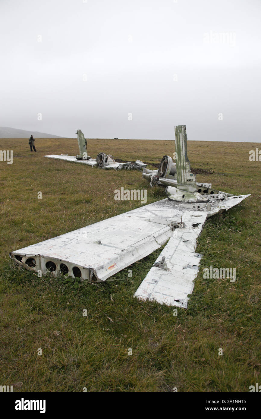 Wreckage of an Argentinian plane on Pebble Island blown up by the SAS ...