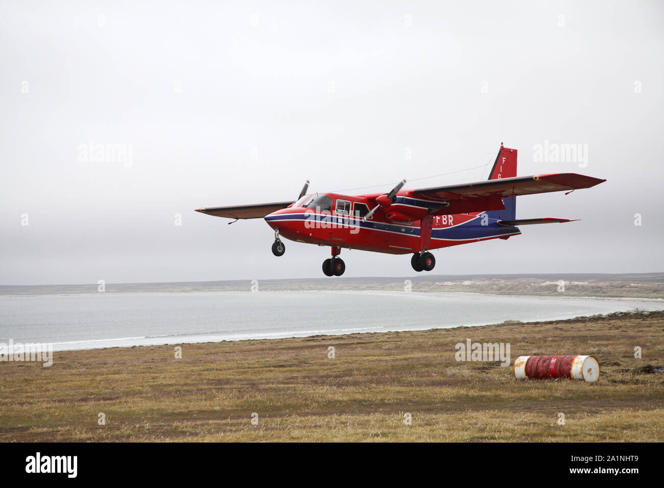 FIGAS plane coming in to land Pebble Island Falkland Islands Stock ...