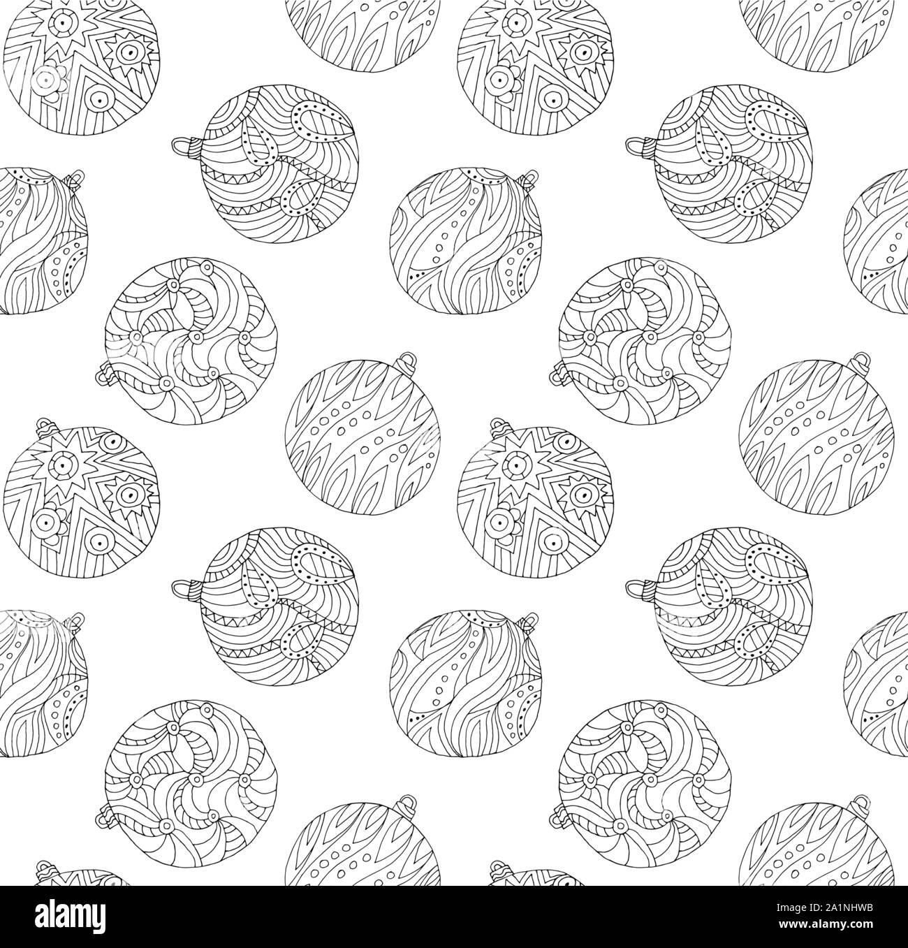 Christmas balls vector seamless pattern. Handmade coloring for adults ...