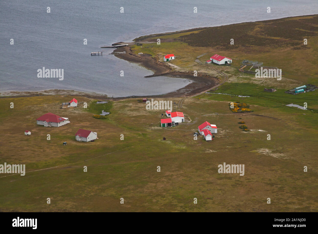Aerial view of The Settlement on Bleaker Island Falkland Islands Stock ...