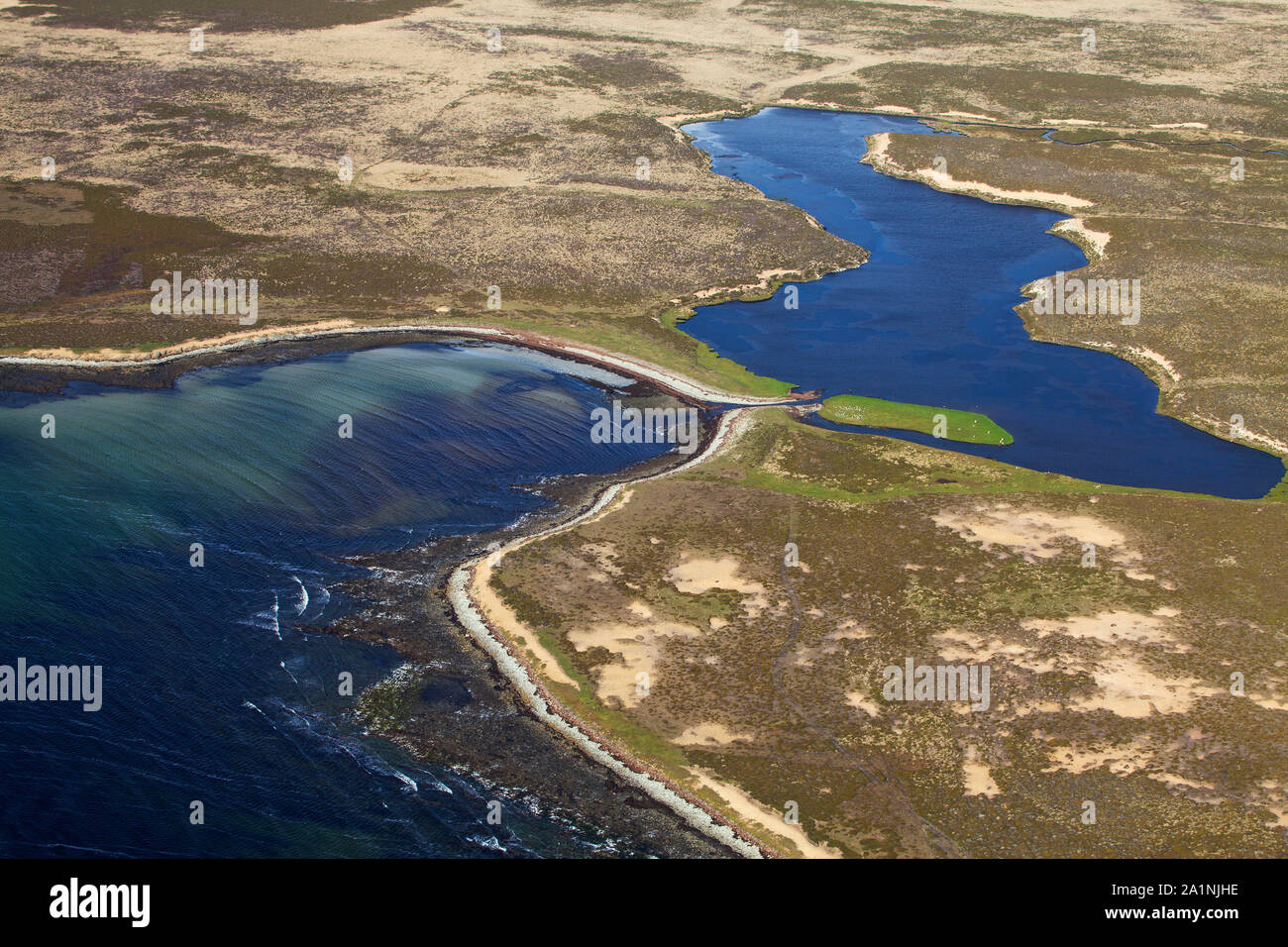 Aeria view of coast beside Falkland Sound West Falkland Falkland ...