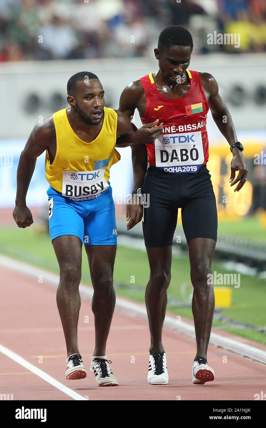 Doha, Qatar. 27th Sep, 2019. Braima Suncar Dabo (R) of Guinea-Bissau ...