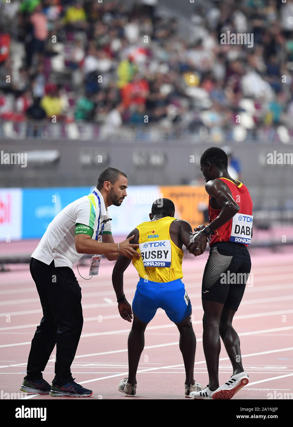 Doha, Qatar. 27th Sep, 2019. Braima Suncar Dabo (R) of Guinea-Bissau ...