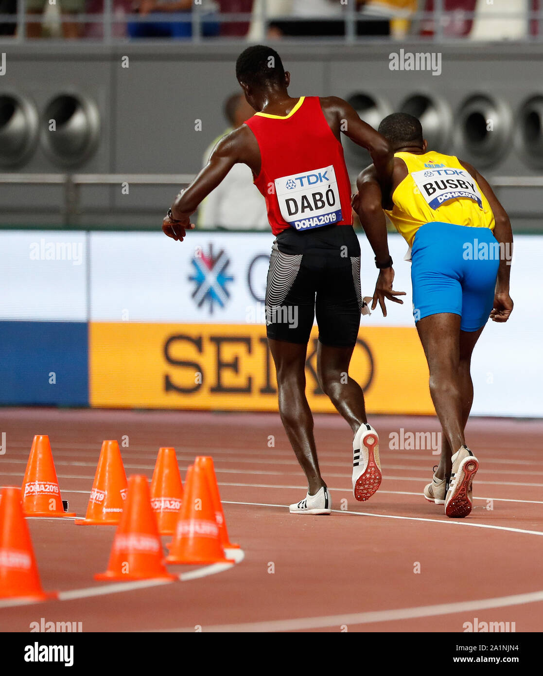Doha, Qatar. 27th Sep, 2019. Braima Suncar Dabo (L) of Guinea-Bissau ...