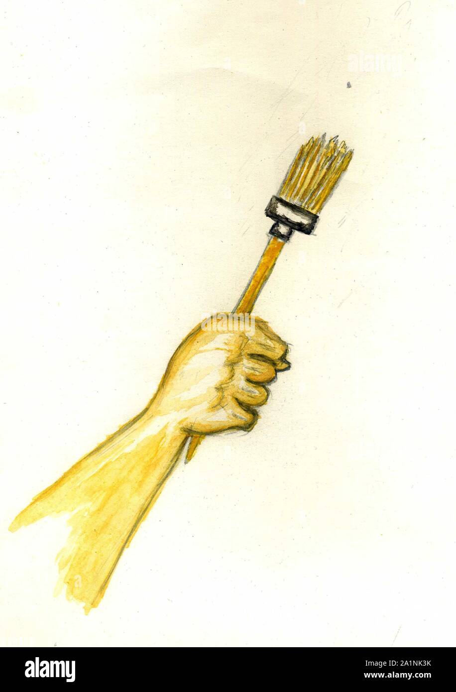 Watercolor painting of a human hand holding paint brush illustration ...