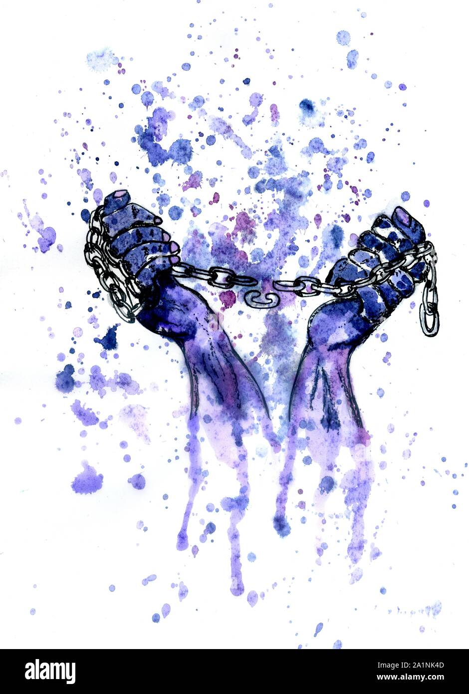 Grunge illustration of human hands with chains, colorful inks Stock ...