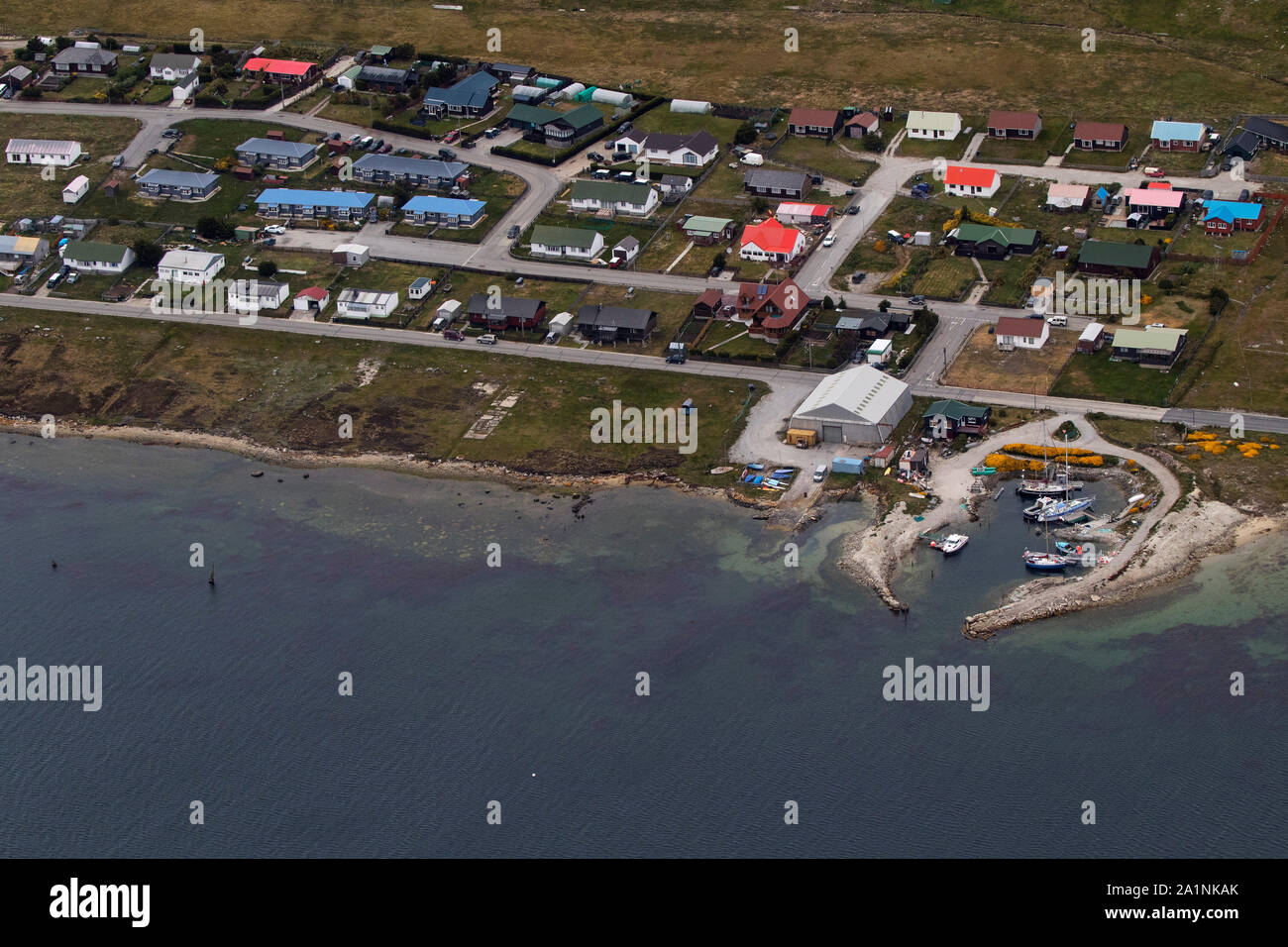 Aerial view of Stanley capital city of the Falkland Islands East ...