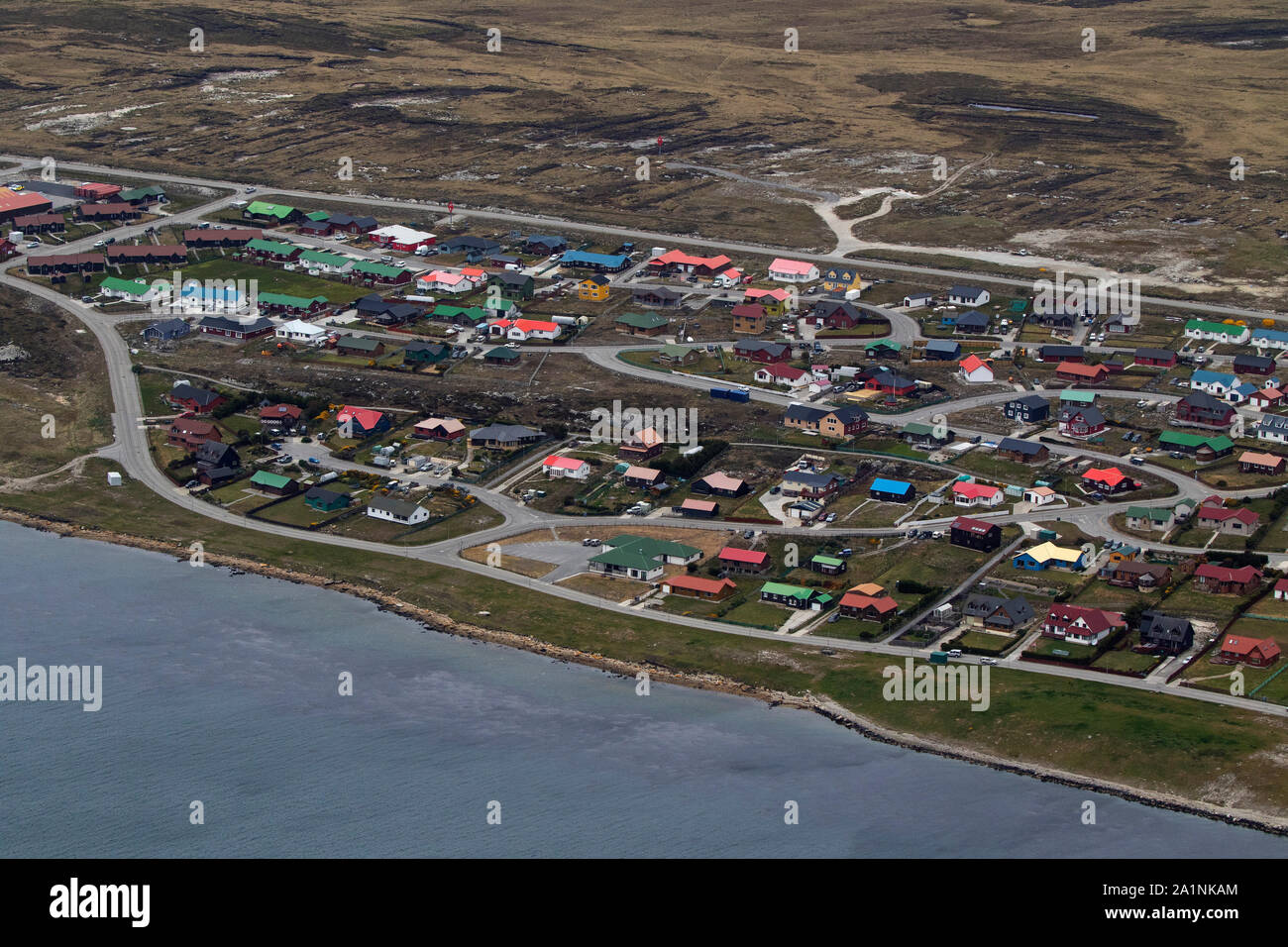 Aerial view of Stanley capital city of the Falkland Islands East ...
