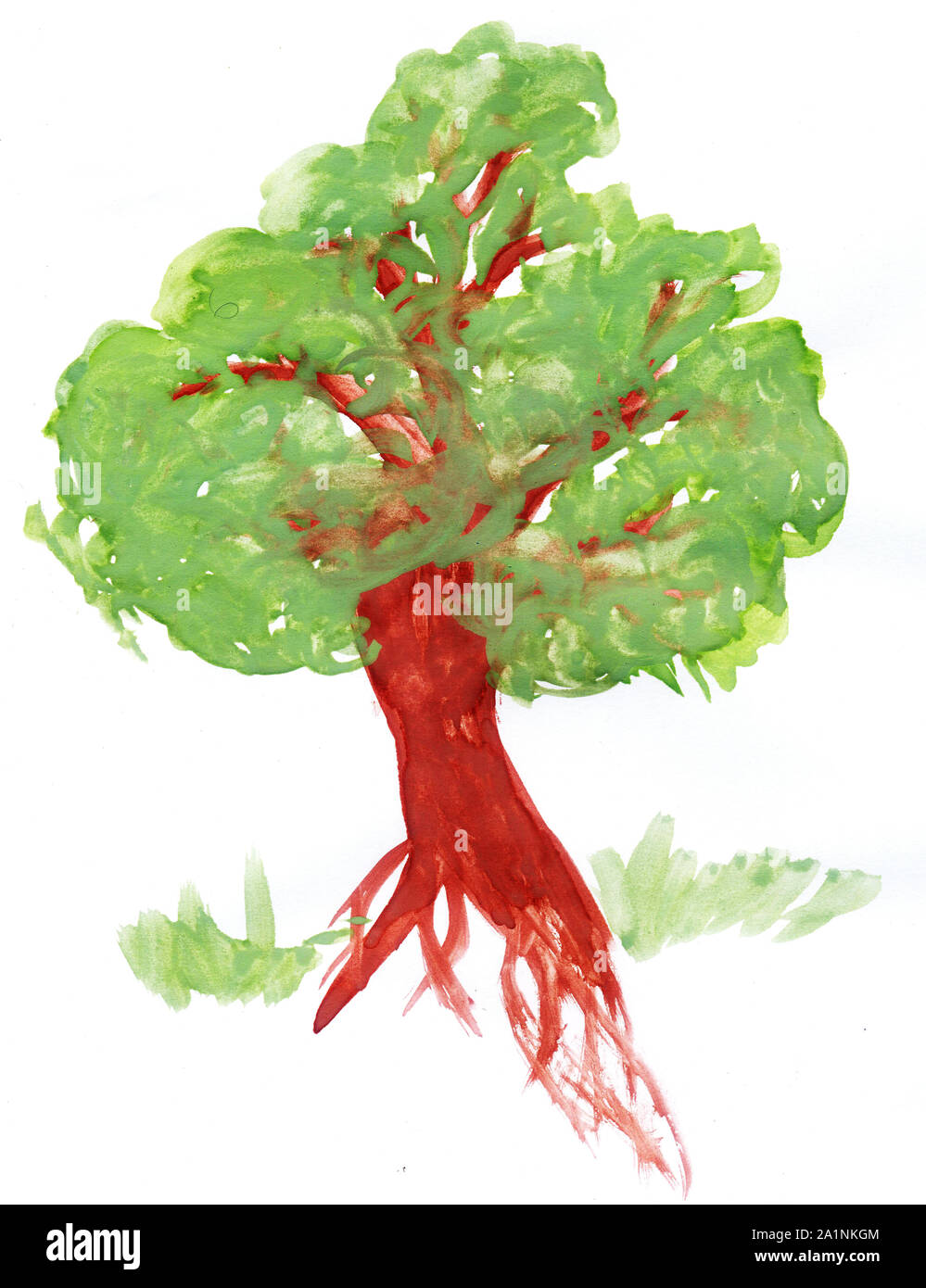 Abstract gouache art painted tree on white background Stock Photo - Alamy