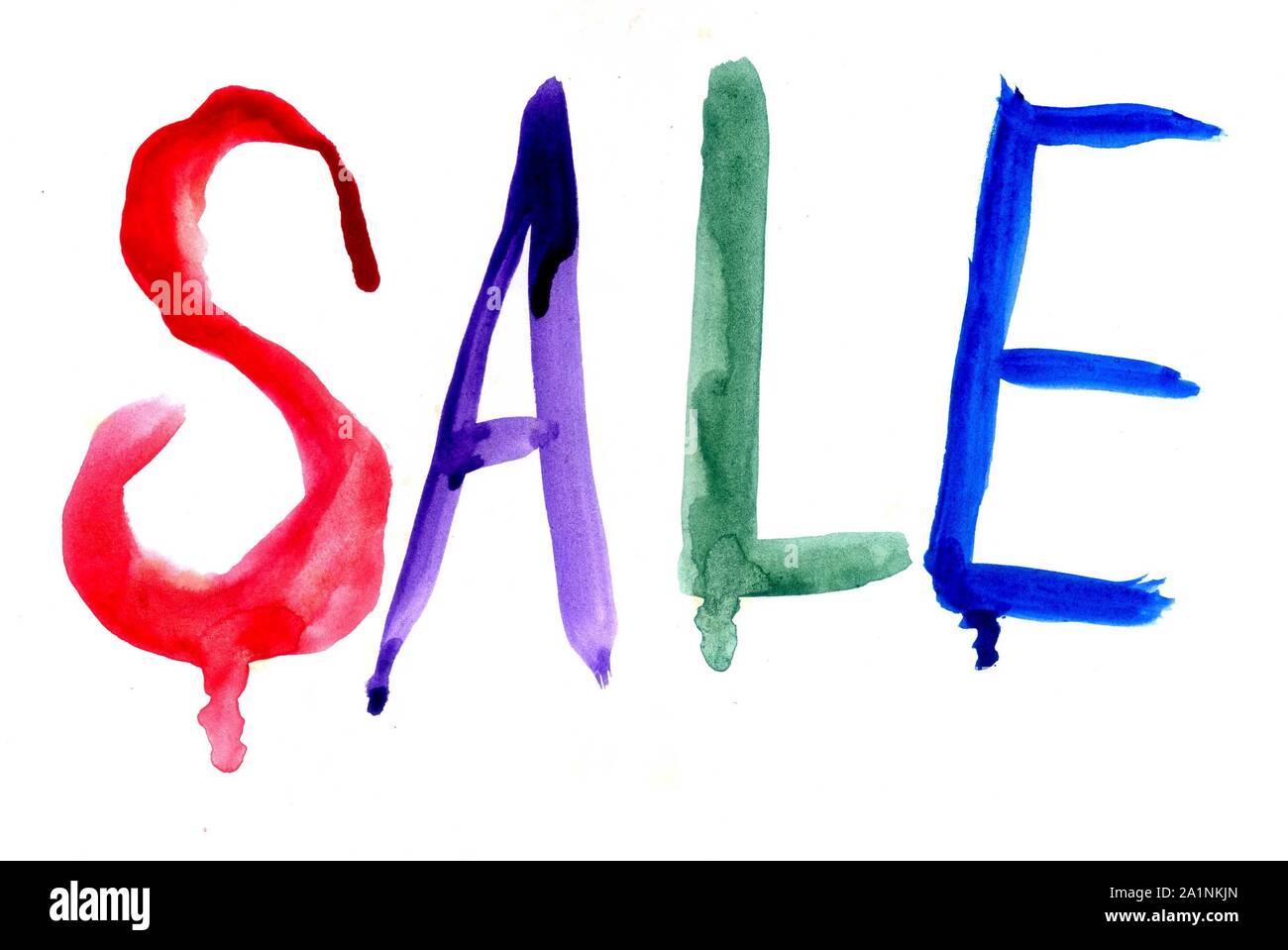Hand drawn watercolor illustration of Sale word on white paper Stock ...
