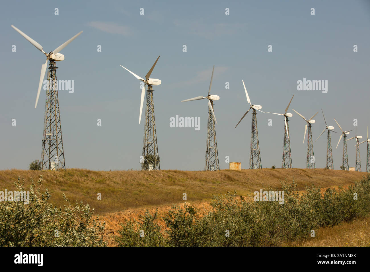 group of windmills for renewable electric energy production Stock Photo ...