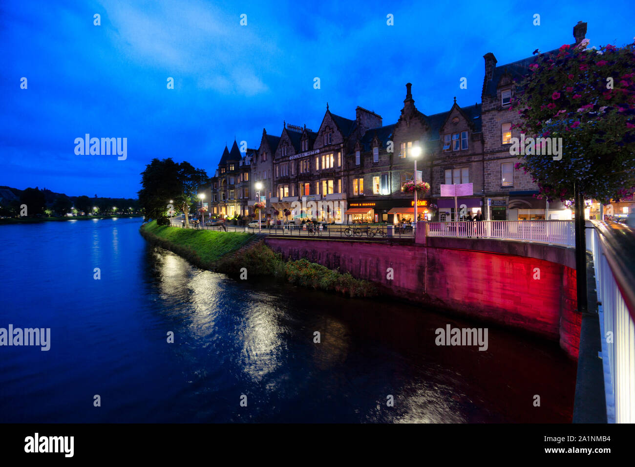 Inverness, Scotland, UK - August 24, 2019: old houses by noght in the ...