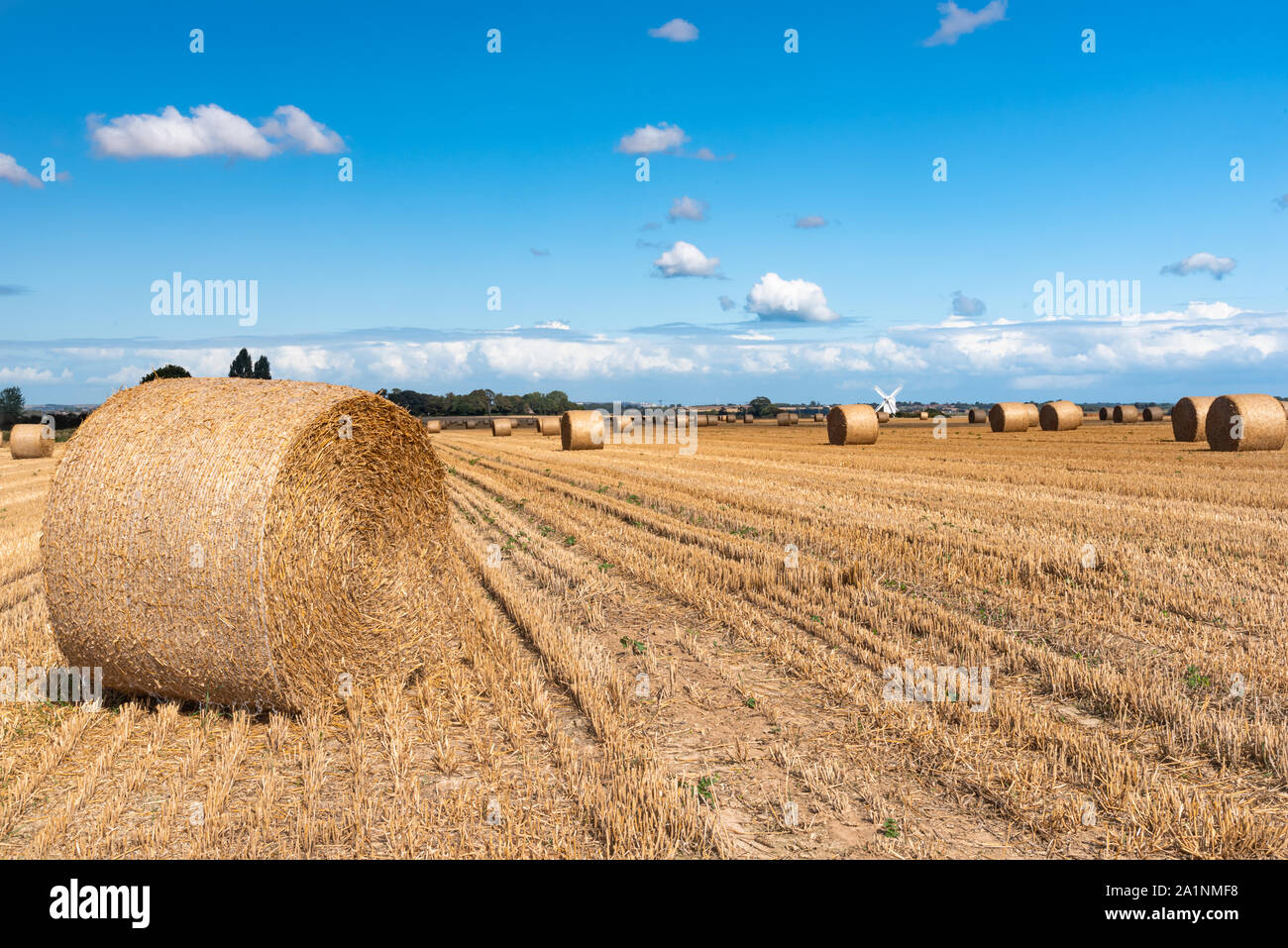 Chillenden Windmill and straw bales Stock Photo - Alamy