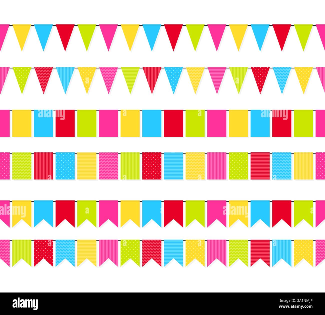 Colorful garland flags seamless border set vector background Stock ...