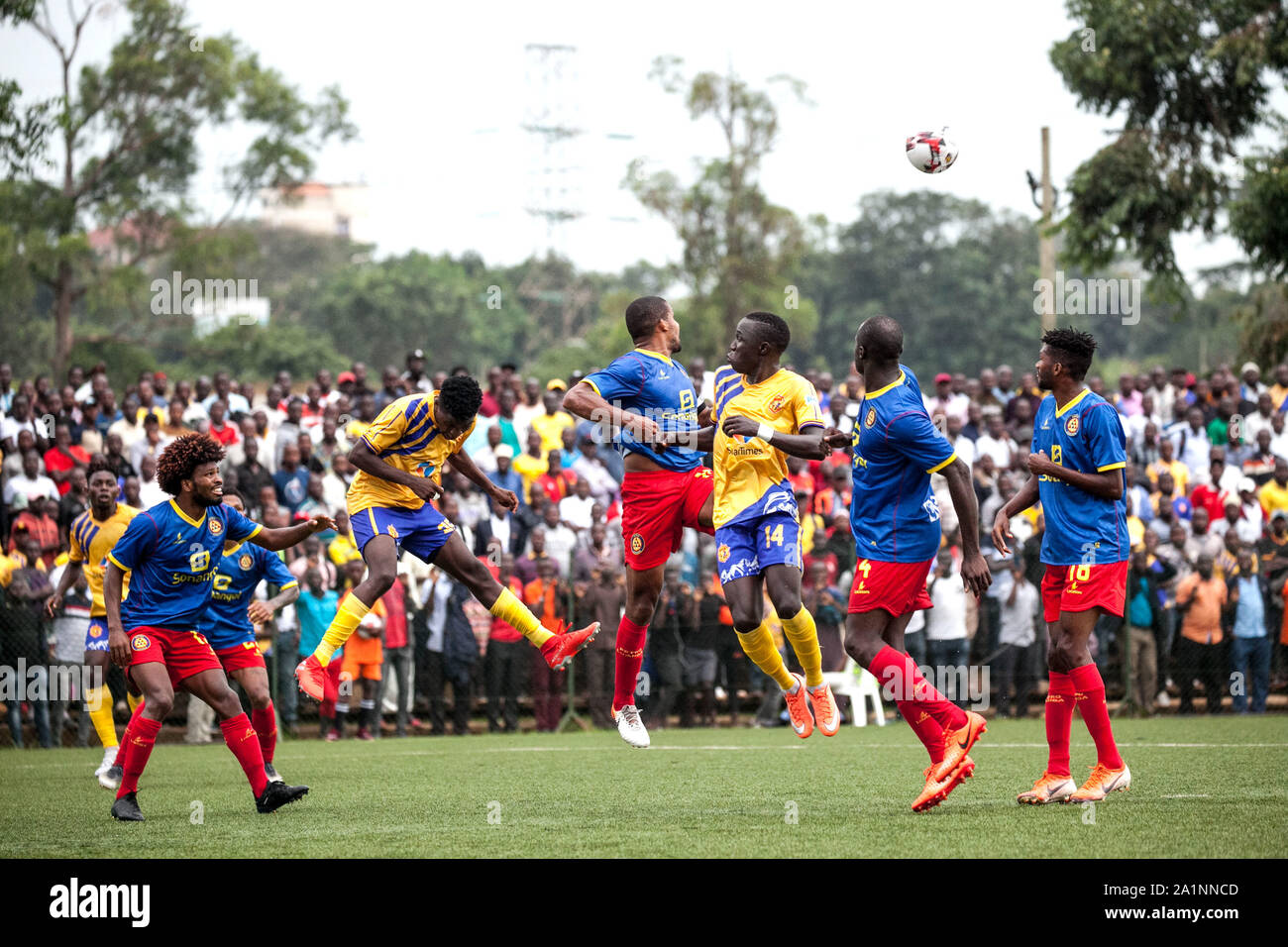 Kampala. 27th Sep, 2019. Players of Petro de Luanda and KCCA FC compete ...