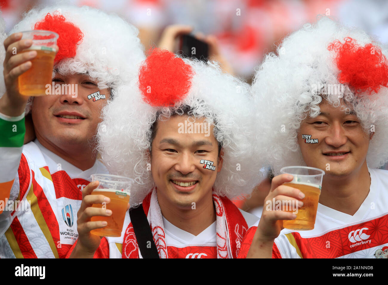 Japan fans during the 2019 Rugby World Cup match at the Shizoka Stadium ...