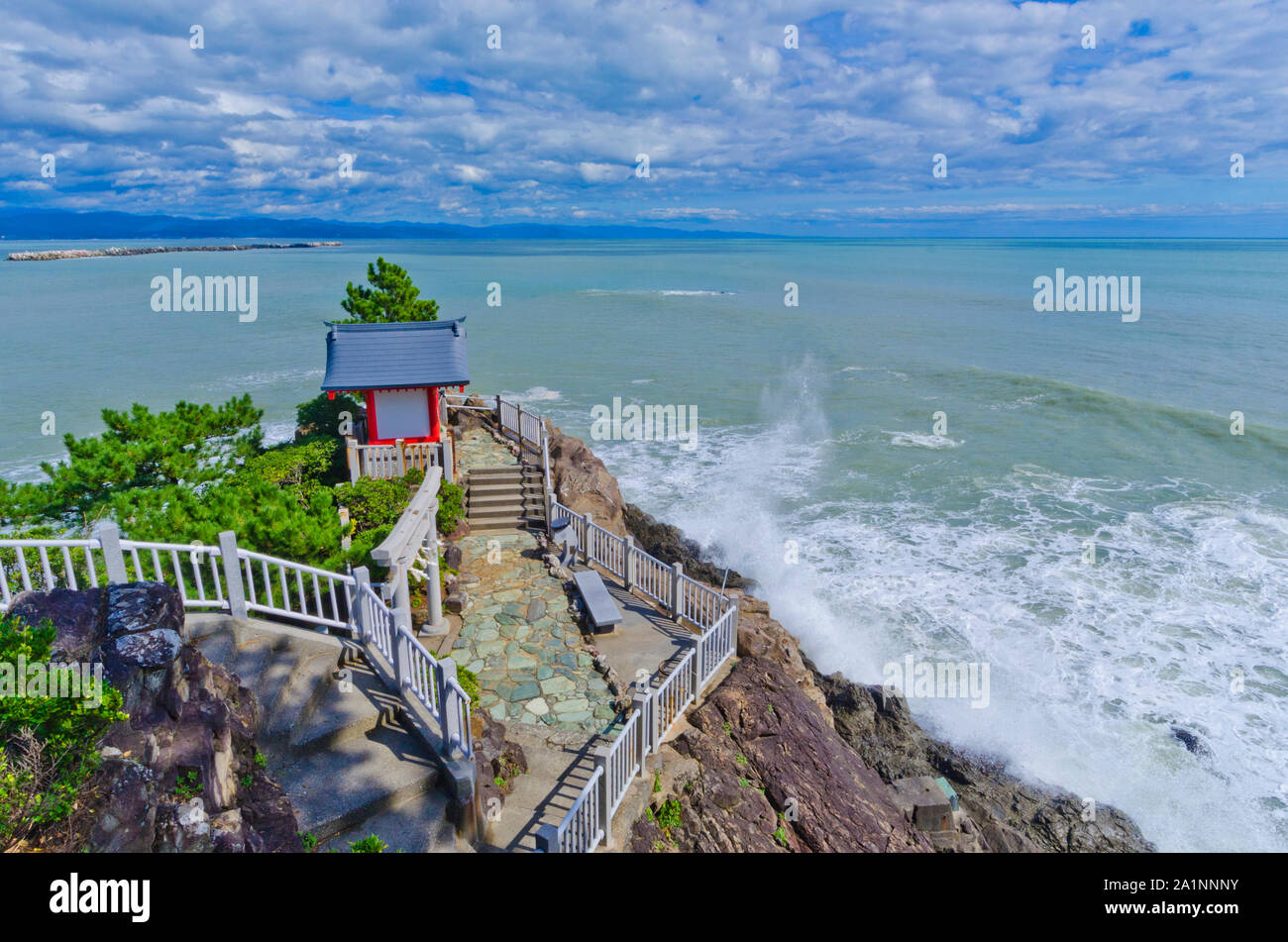 A small shrine on the point of Katsurahama beach, Kochi prefecture ...