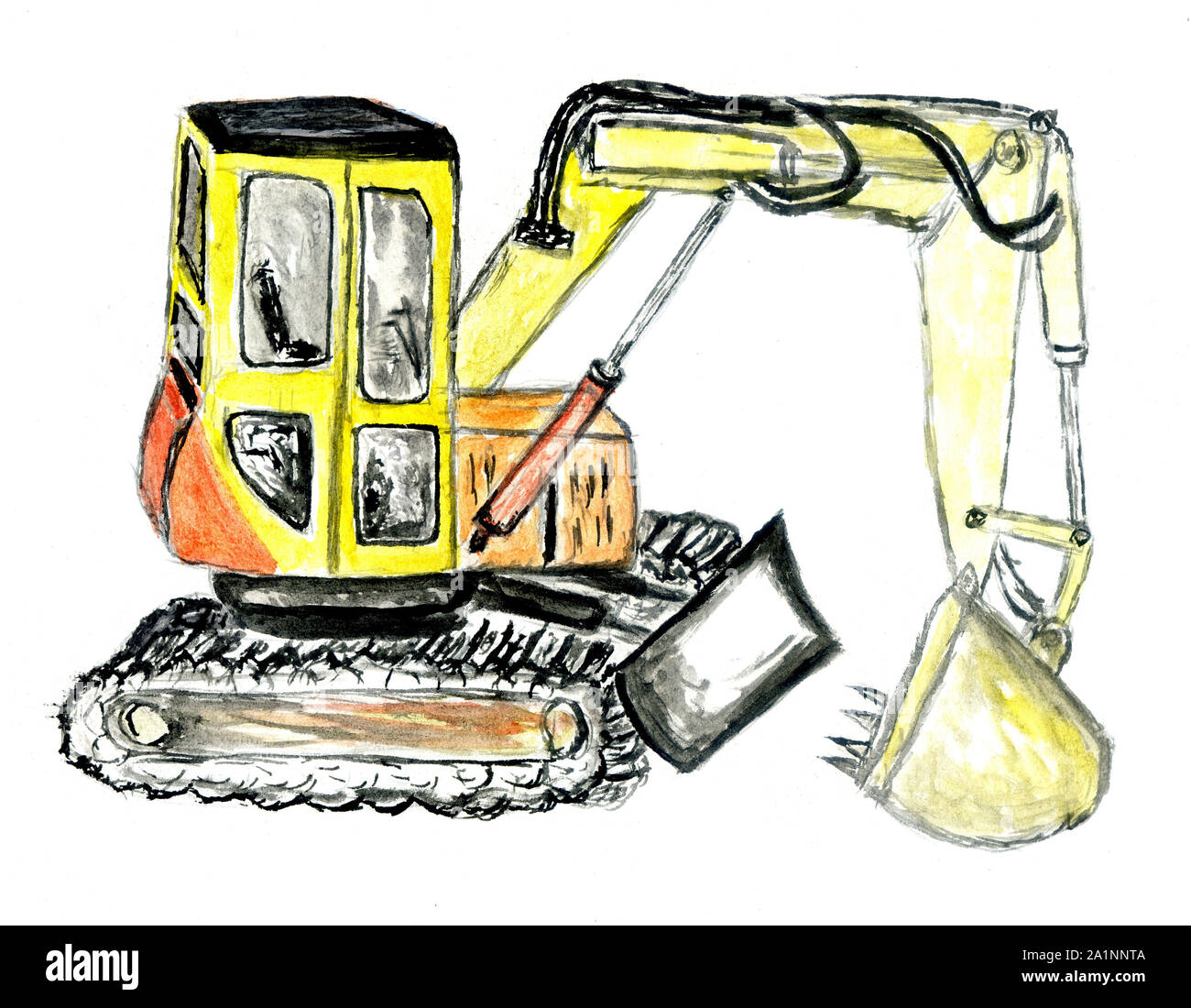 Hand painted construction car digger or excavator watercolor ...