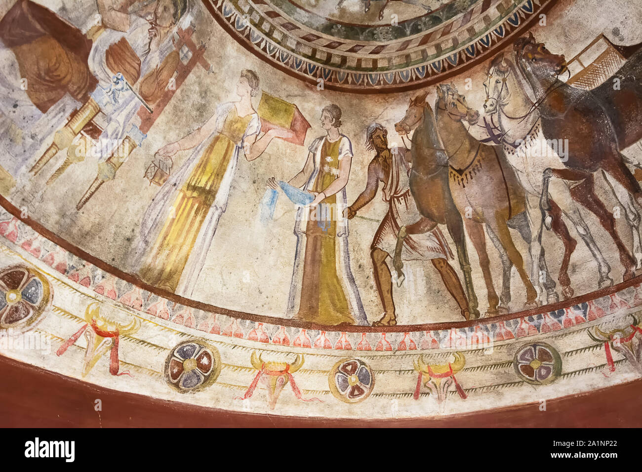 Kazanlak, Bulgaria - 19 June, 2019: Decorations inside a reconstruction ...