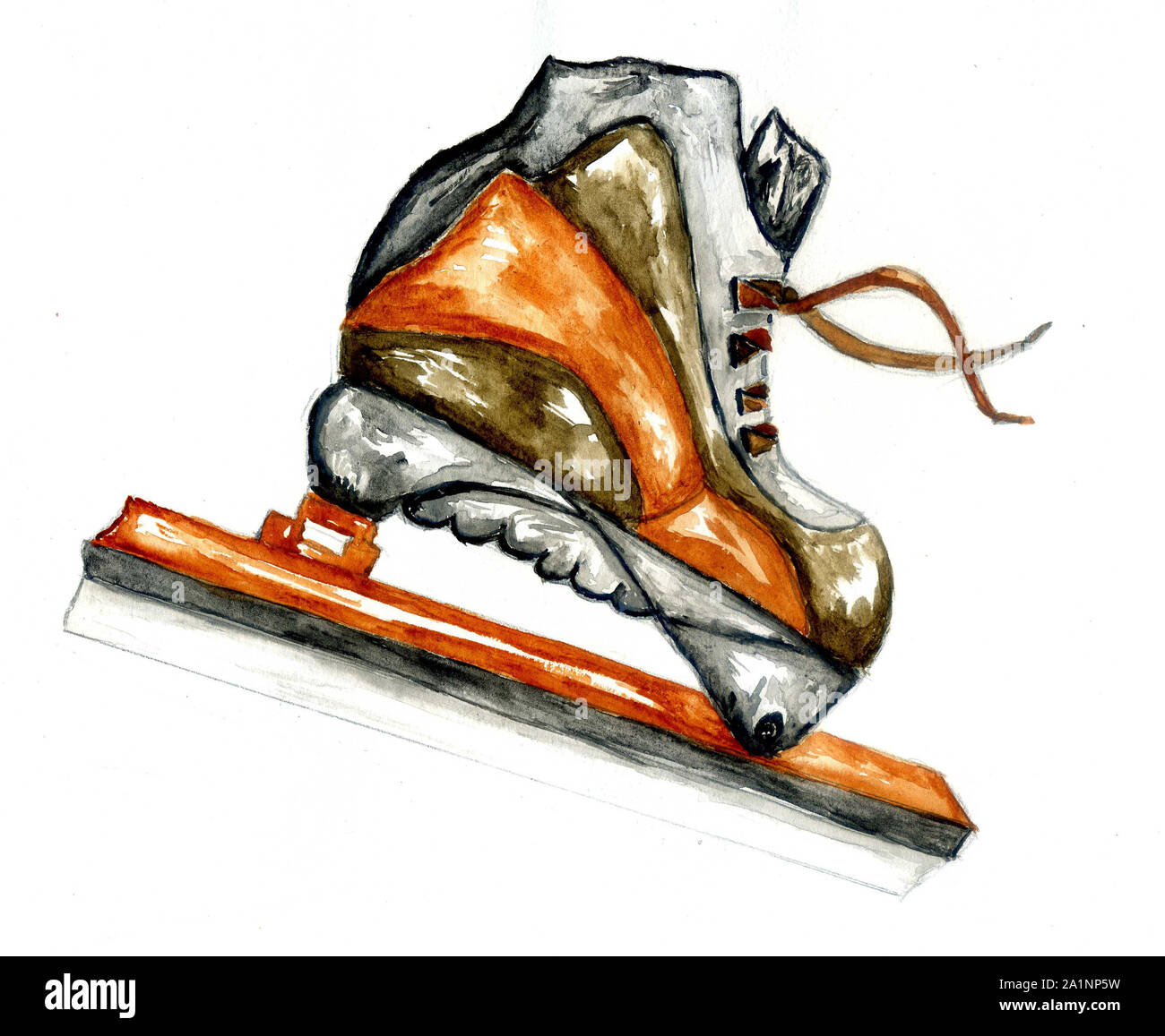 Watercolor sport sketch, modern ice skate, hand painted illustration ...