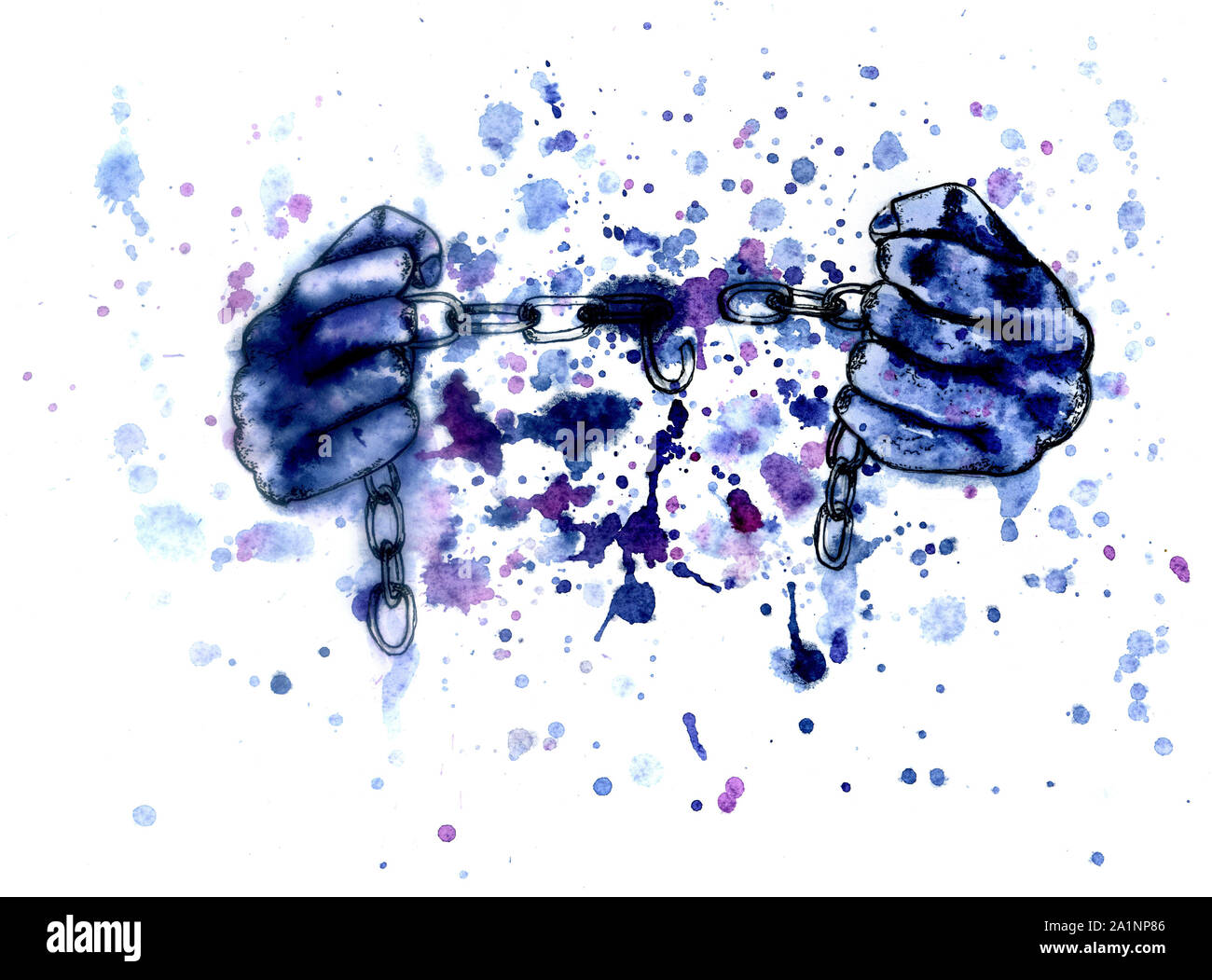 Grunge illustration of human hands with chains, colorful inks Stock ...