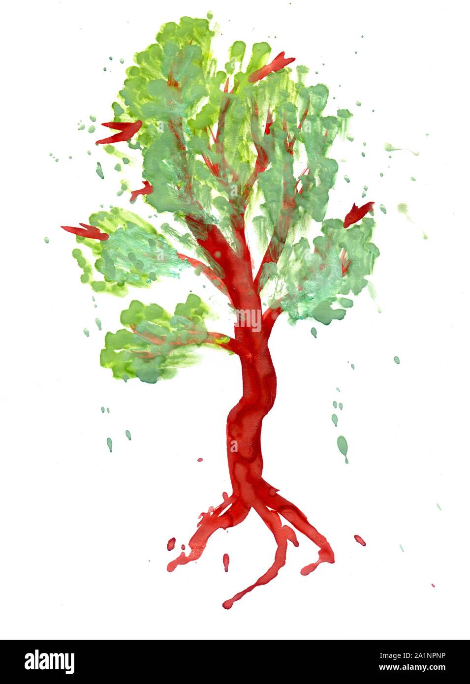 Abstract gouache art painted tree on white background Stock Photo - Alamy