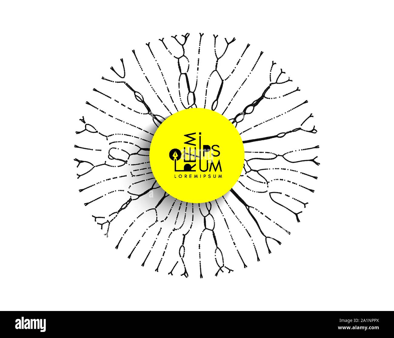 Array with dynamic particles of small particles in circle. Modern science and technology element ...