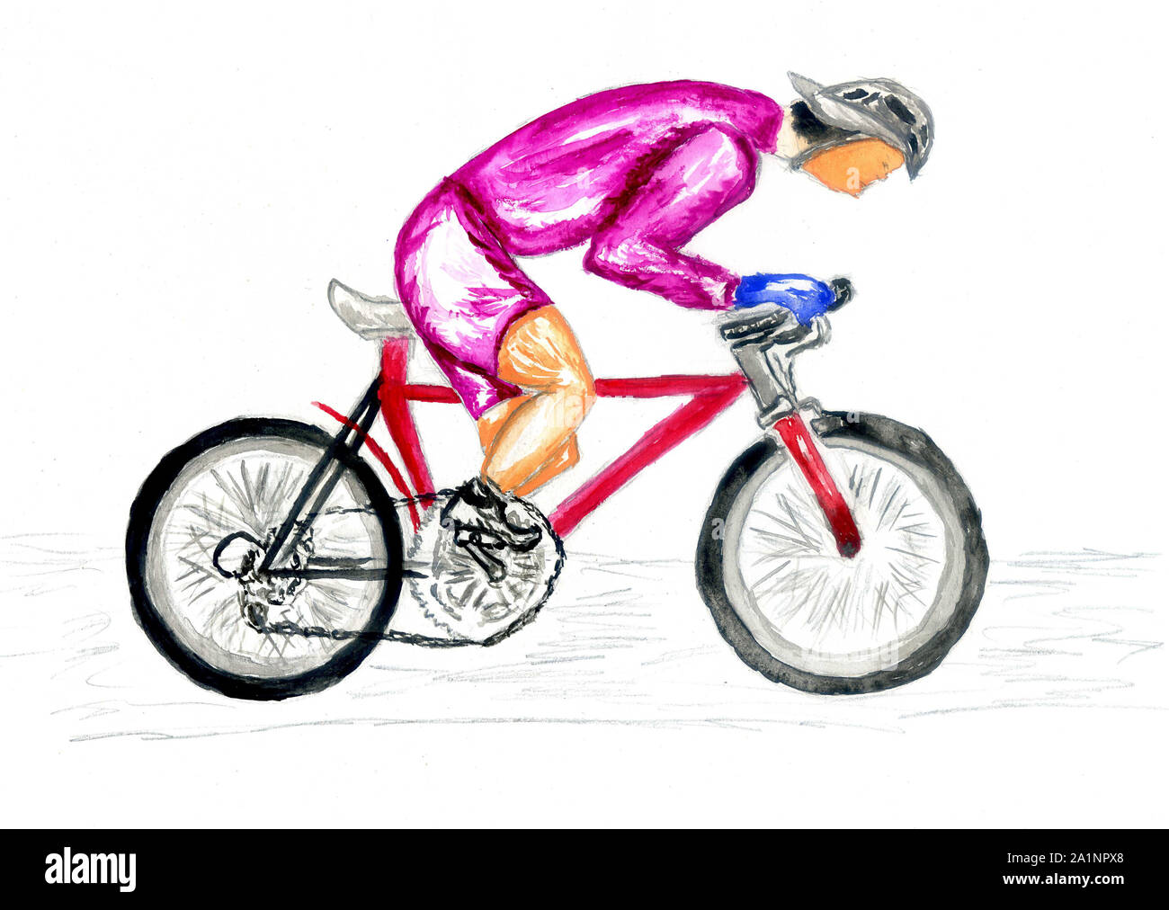 Watercolor sport sketch, man riding bicycle, hand painted illustration ...