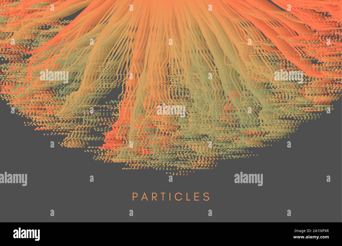 Point explode. Array with dynamic emitted particles. 3d technology style. Abstract background ...