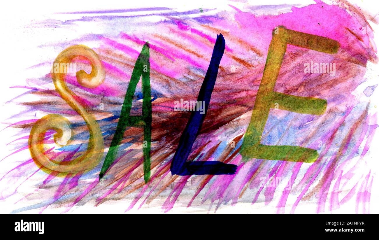 Hand drawn watercolor illustration of Sale word on white paper Stock ...