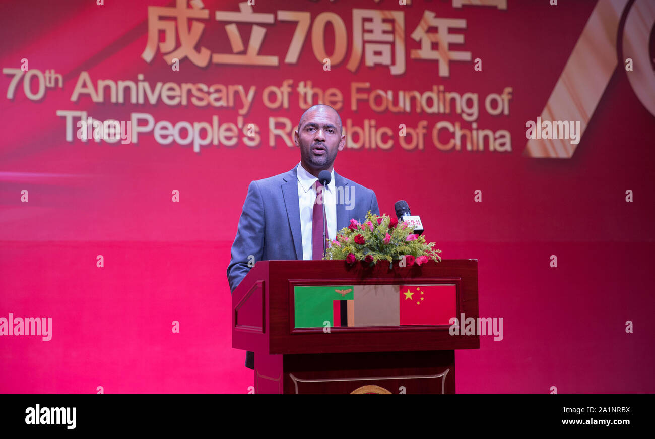 Lusaka, Zambia. 26th Sep, 2019. Zambia's Minister of Housing and ...