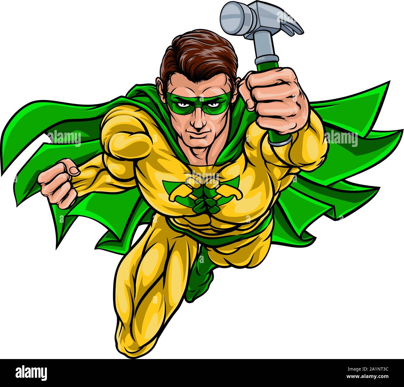 Super Carpenter Handyman Superhero Holding Hammer Stock Vector Image ...