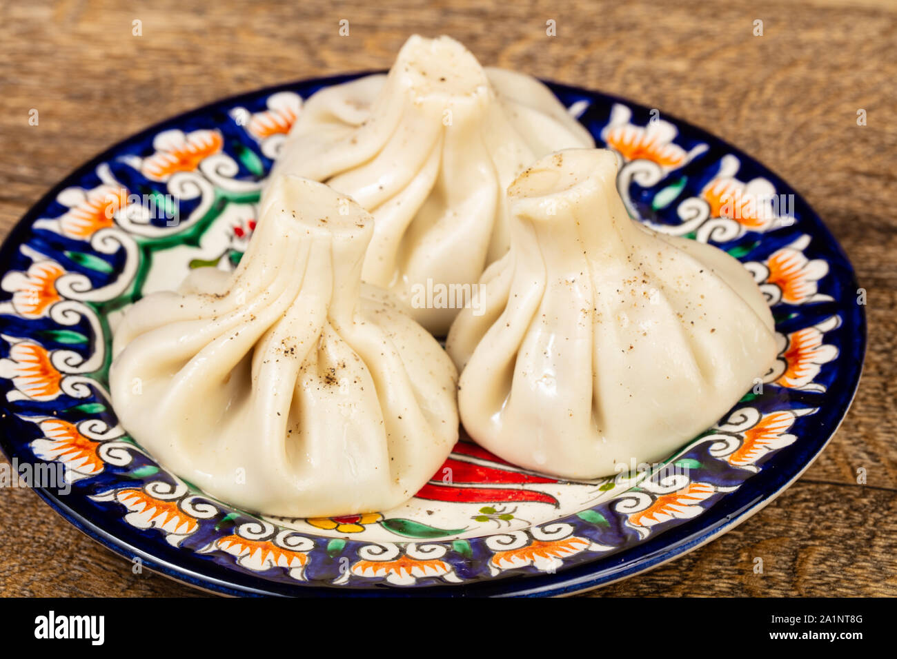 Georgian traditional Khinkali dumplings with meat Stock Photo - Alamy