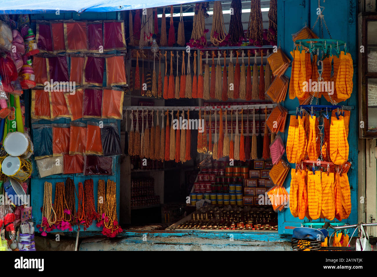 Traditional necklaces and beads and selling pooja items stall outside ...