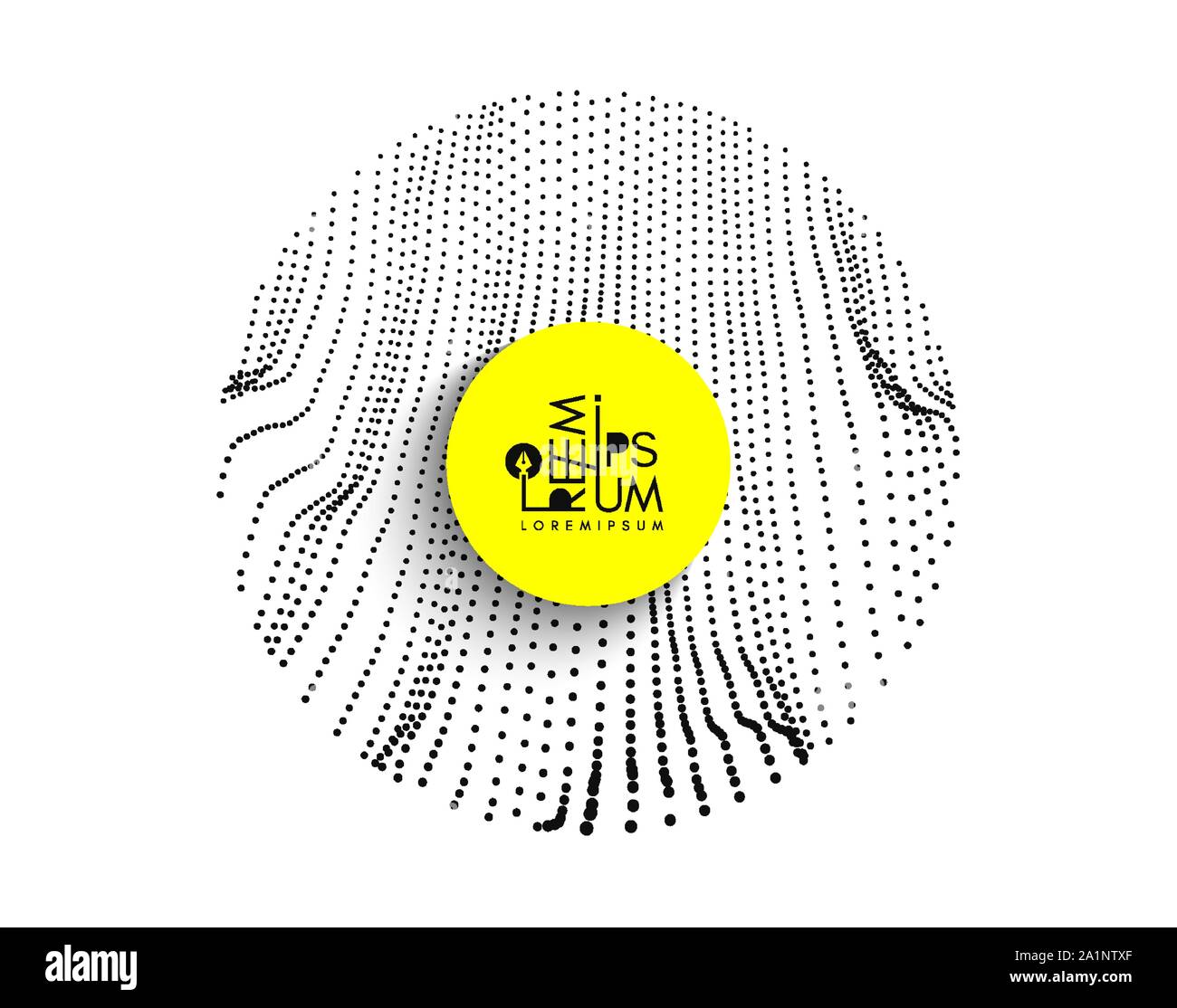 Array with dynamic particles of small particles in circle. Modern science and technology element ...