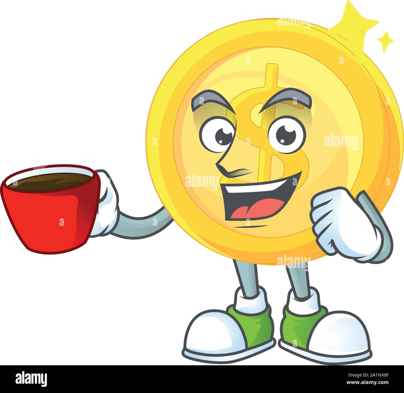 Drinking in cup currency gold coin isolated white background Stock ...