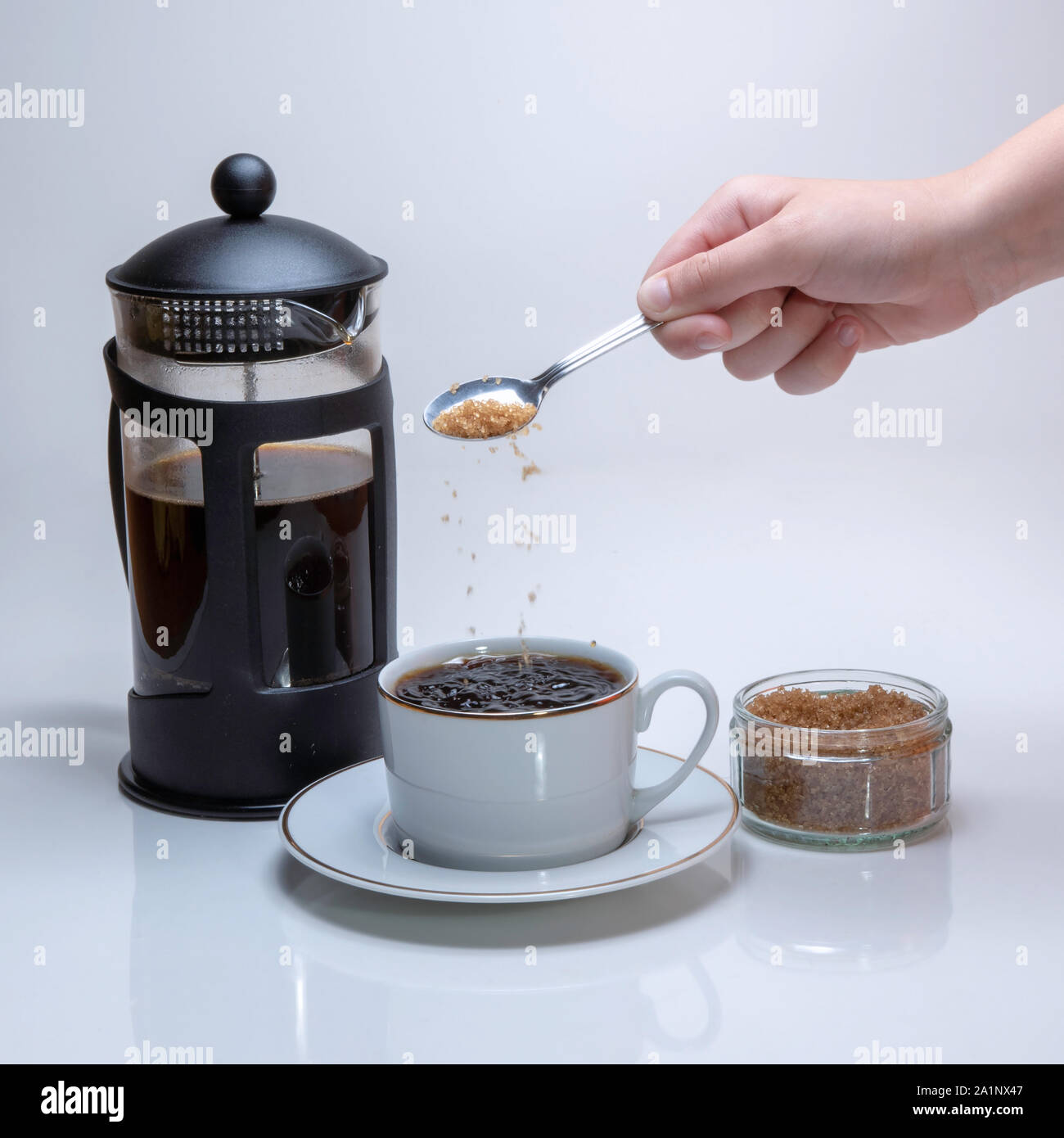 Cup of coffee with Cafeteria and sugar Stock Photo - Alamy