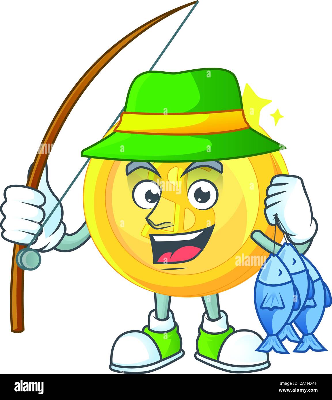 Fishing gold coin cartoon character for payment Stock Vector Image ...