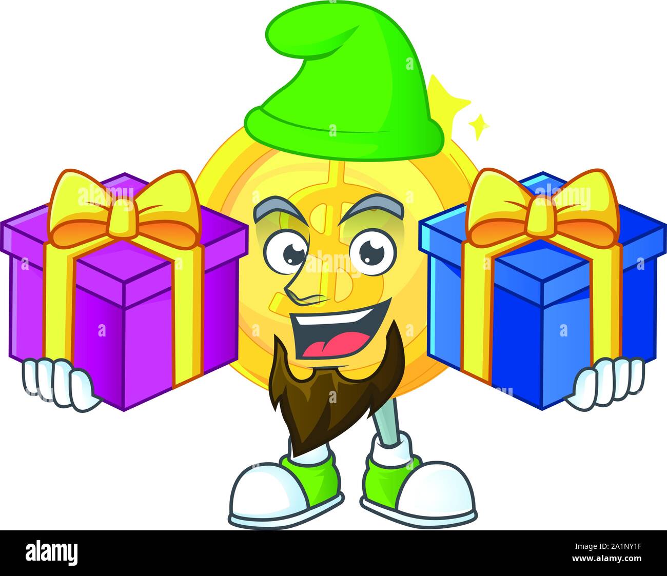 Bring two gifts gold coin cartoon character mascot style Stock Vector ...