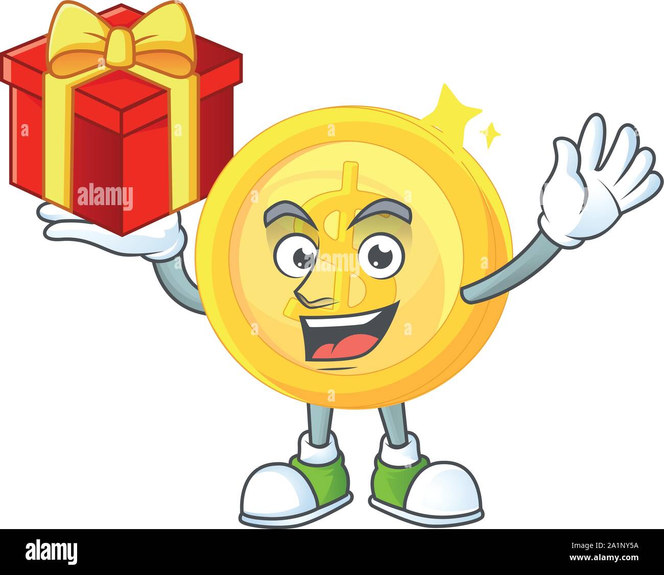 Bring gift gold coin cartoon character mascot style Stock Vector Image ...