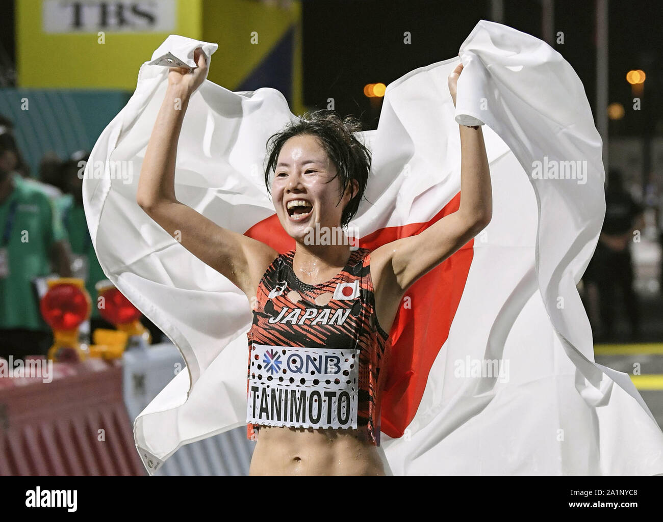 Doha, Qatar. 28th September, 2019. Mizuki Tanimoto of Japan celebrates ...