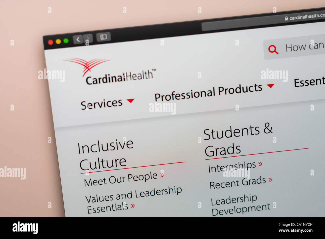 Cardinal Health company website homepage. Close up of CardinalHealth ...