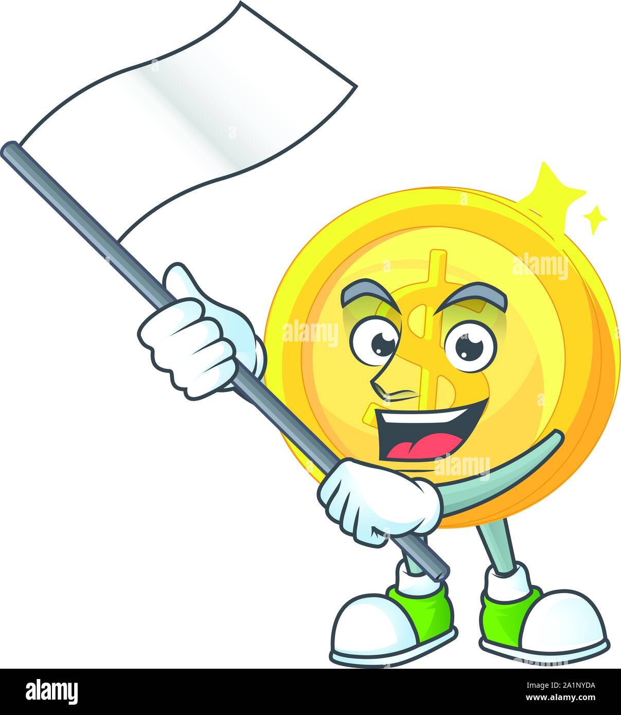 With flag gold coin cartoon character mascot style Stock Vector Image ...