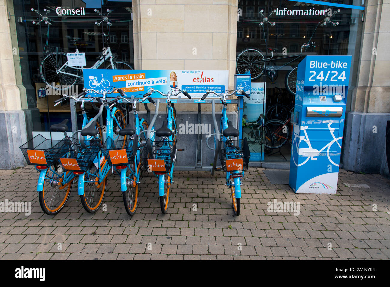 Bicycle hire at Namur railway station, Wallonia, Belgium, rental ...