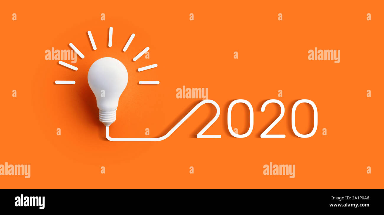 2020 creativity inspiration concepts with lightbulb on color background.Business solution ...
