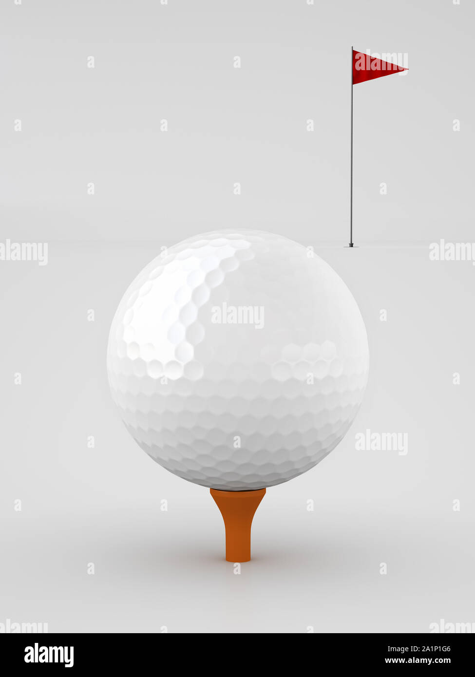 Golf ball and Red flag over White background Stock Photo - Alamy