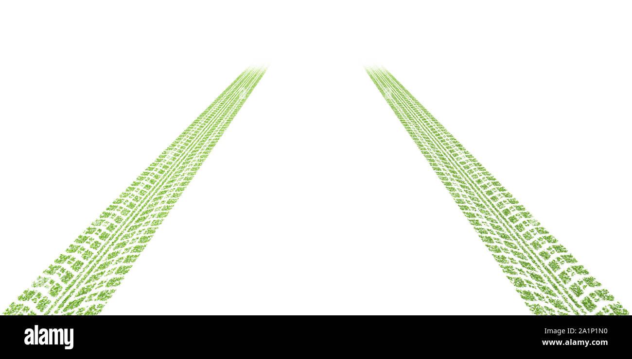 Green concept, Leafs tyre tracks over white background Stock Photo - Alamy