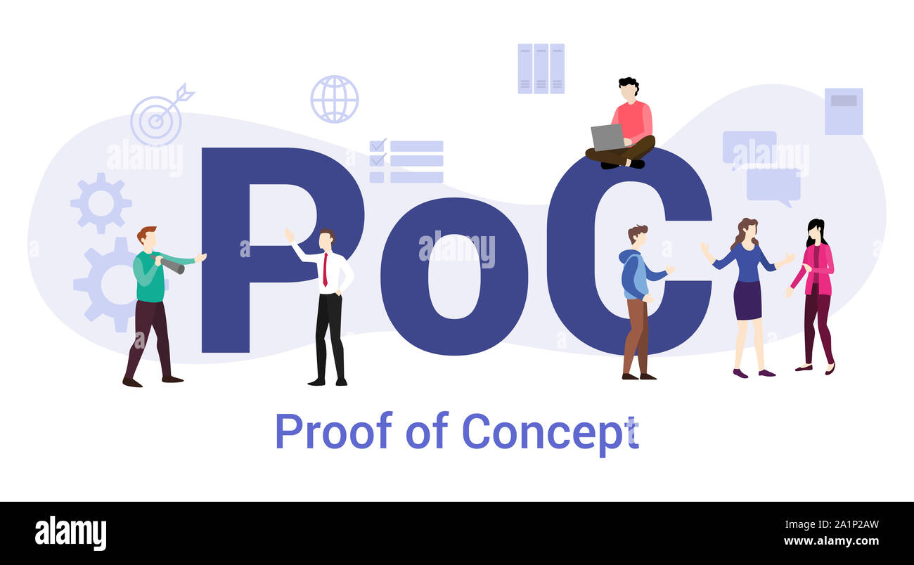 poc proof of concept with big word or text and team people with modern ...